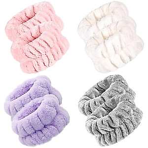 4 Pairs Microfiber Wrist Wash Bands Set,Soft Spa Face Absorbent Wristbands Wrist Sweatband No Drip Cleansing Cuffs Sweatband for Women Girls (Mixed)