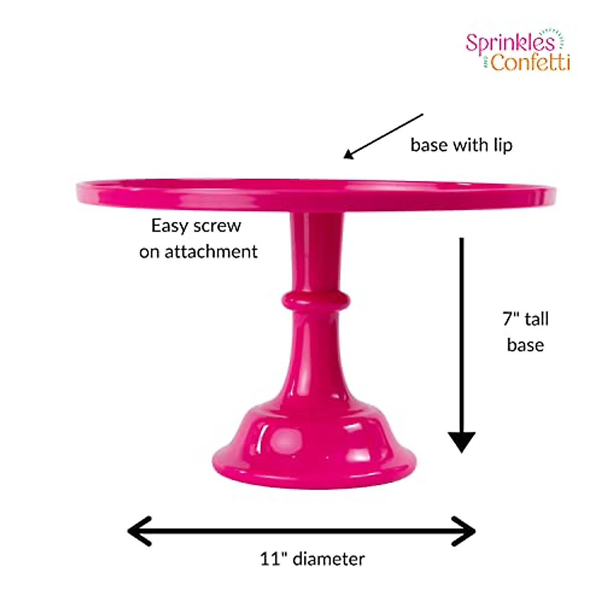 11" Hot Pink Plastic Cake Stand | Melamine Wedding Cake Stand | Pretty Cake Stands for Dessert Table | Serving Trays for Party or Brunch Decorations | Adorable Cake Plate by Sprinkles & Confetti