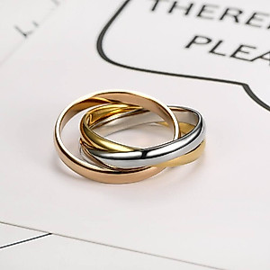 Naivo Tri-Color Gold Plated Interlocked Rolling Bands Ring Women's (ring size 9#)