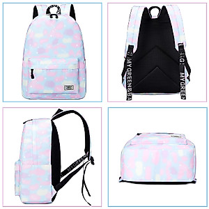 Lohol Rainbow Backpack with Lunch Box for Kids Girls Teens, Lightweight Water Resistant BookBag Set for School Travel (Pink)