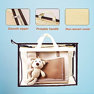8 Pack Dust Bags for Handbags, Clear Handbag Storage, Purse Storage Organizer for Closet, Purse Cover Hanging Closet Organizer with Zipper, Handles and Purse Hook, Beige
