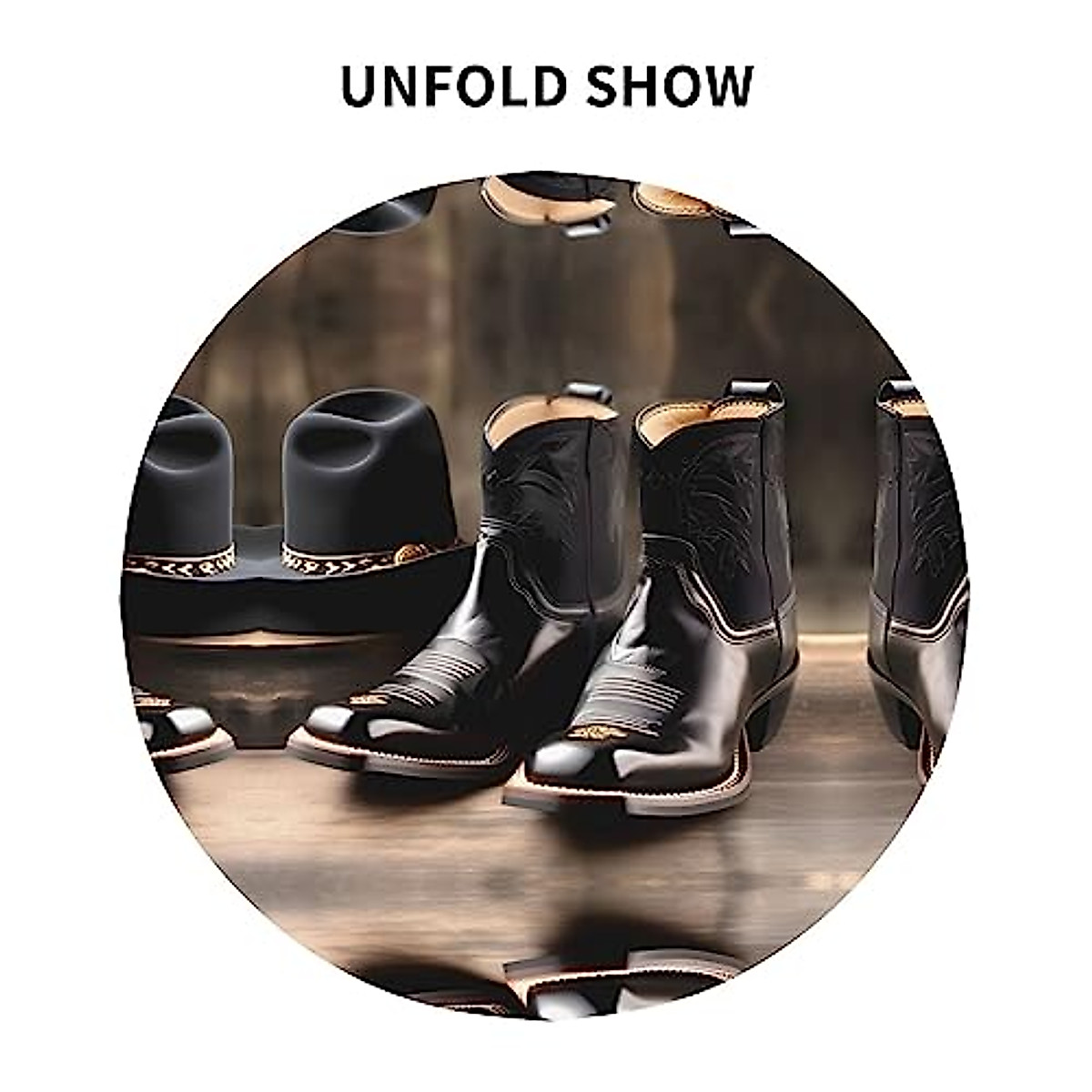 FRESQA Cowboy Black Hat Western Boots Round Tablecloth 60 NCH,Waterproof Washable Kitchen Dining Room Round Tablecloth