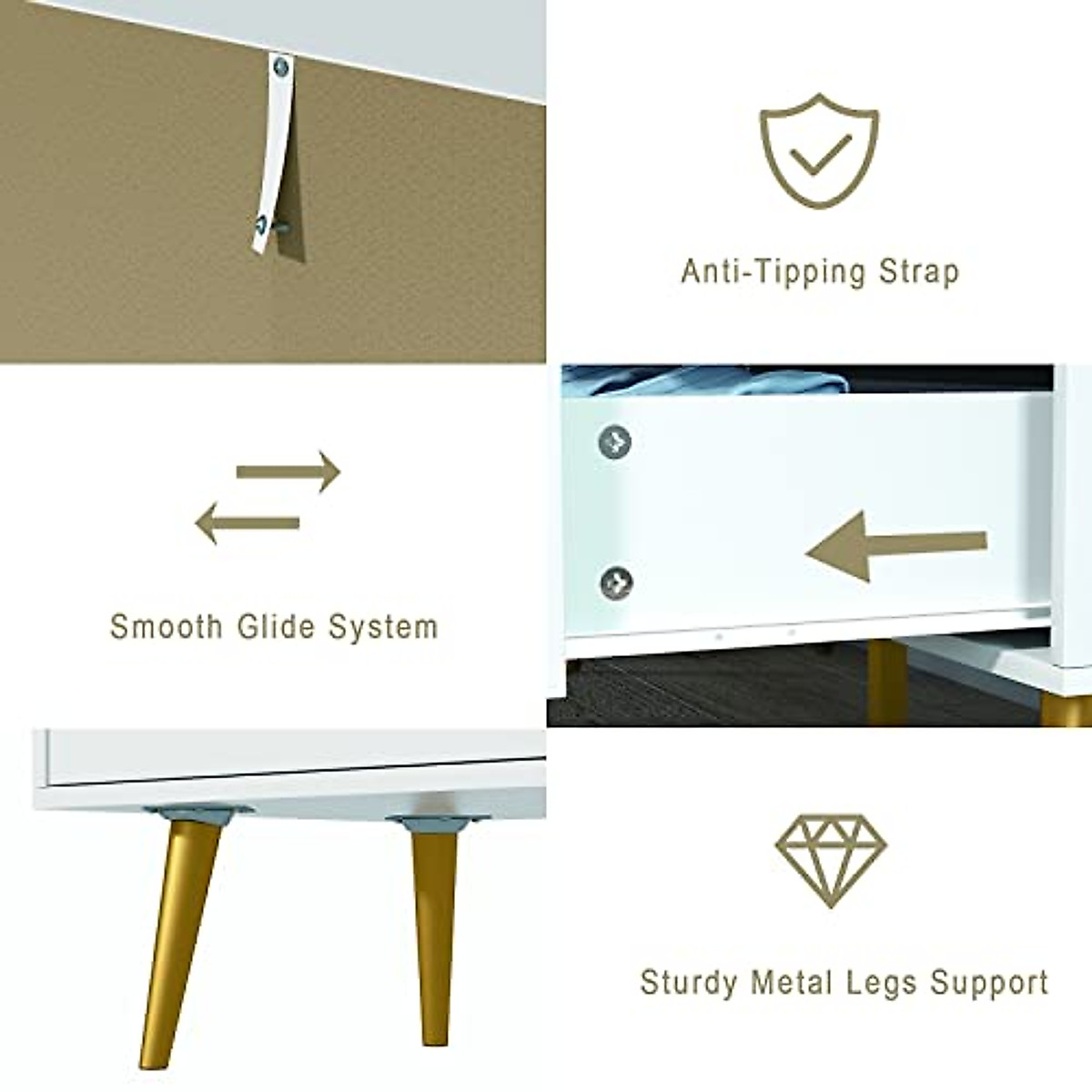 CARPETNAL White Dresser, Modern Dresser for Bedroom, 6 Drawer Dresser with Wide Drawers and Metal Handles, Wooden Double Dressers & Chest of Drawers for Hallway, Entryway