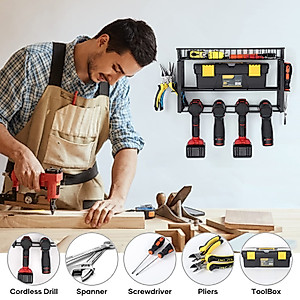 Power Tool Organizer, Power Tool Storage Rack with Basket, Heavy Duty Floating Tool Shelf, Wall Mounted Storage Rack, Garage Organizers and Storage, Perfect for Christmas Gift