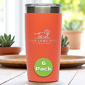 20oz Stainless Steel Tumbler - Upload Your Logo, Custom Engraved, Double Wall Vacuum Insulated Travel Mug, Ideal for Corporate Gifts, Events, and Sports Teams (6 Pack)