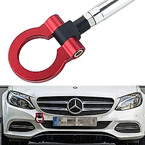DEWHEL Front Bumper Eye Towing Tow Hook Bolt on No Drill Relocator Hole for Mercedes W204 C-Class W212 E-Class C117 CLA-Class W221 S-Class W166 ML X204 GLK (Red)
