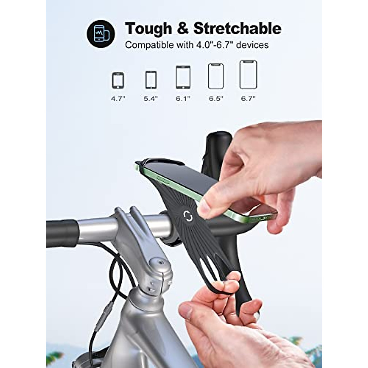 iBytoc Bike Phone Mount, [360°Rotation Shockproof] Bicycle Phone Holder, Universal Silicone Motorcycle Phone Mount Compatible with iPhone 14 13 12 11 Pro Max, More 4.0"-6.7" Phone