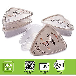 Pizza Slice Container Storage with Lids. Tray, Holder and Saver. 4 Plastic Packs to go. The Best Idea to Serve Pizza to Your Kids. (4, Fendy)