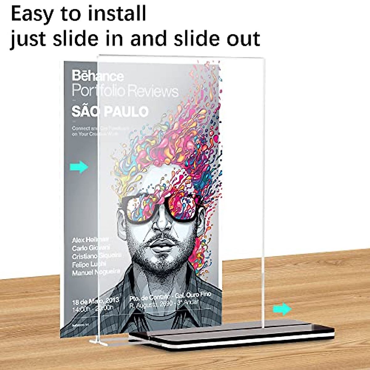 [5 Pack] 8.5 x 11 inch Office Table Sign Display Holder, Attom Tech T-Shape Black Base Portrait-Style Double-Sided Menu Display, Slant Ad Photo Frame Brochure Holder, Clear Acrylic 8.5 x 11 inches