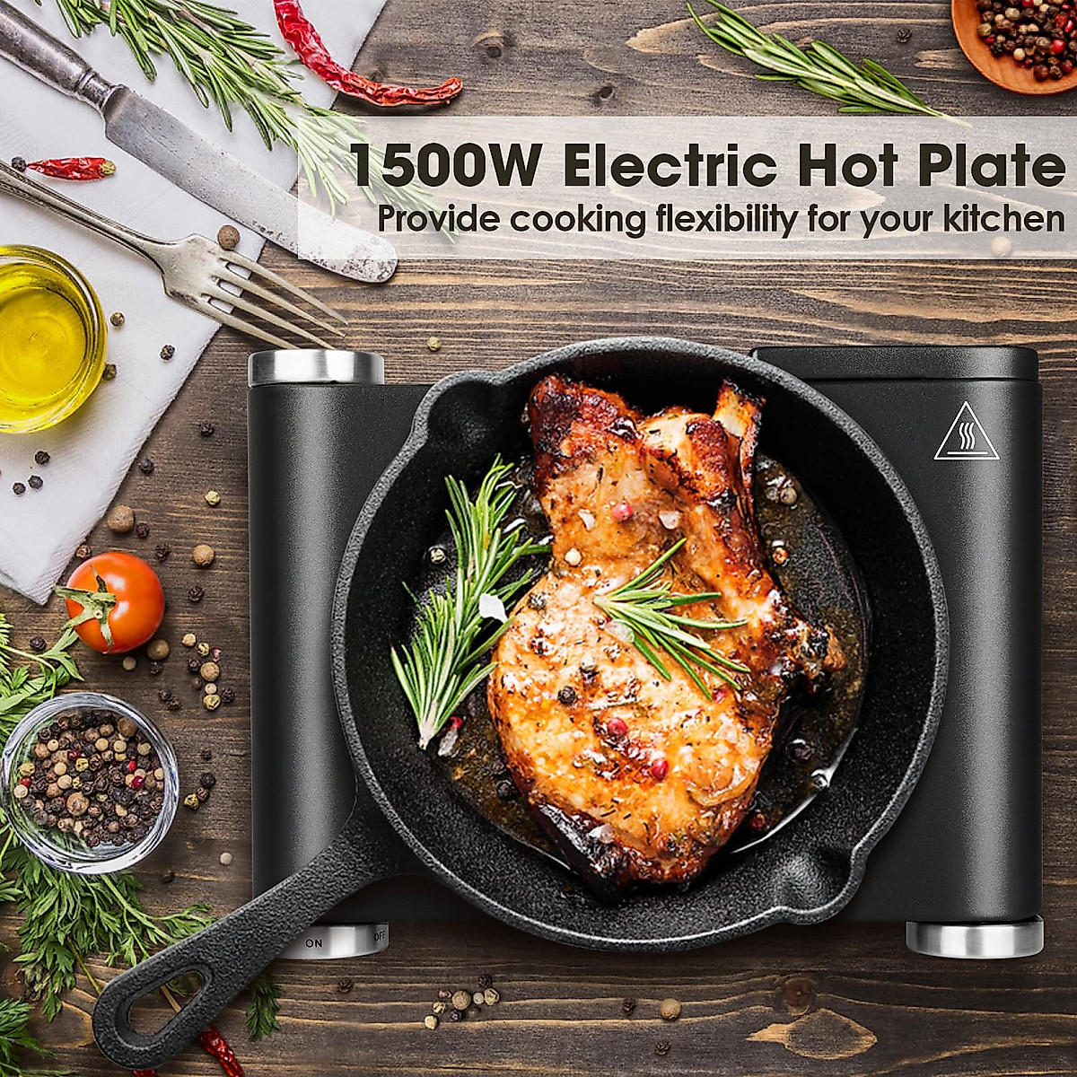 Cusimax Hot Plate Portable Electric Stove Countertop Single Burner with Adjustable Temperature Control & Non-Slip Rubber Feet, 7.4” Cooktop for Dorm Office Home Camp, Compatible for All Cookwares