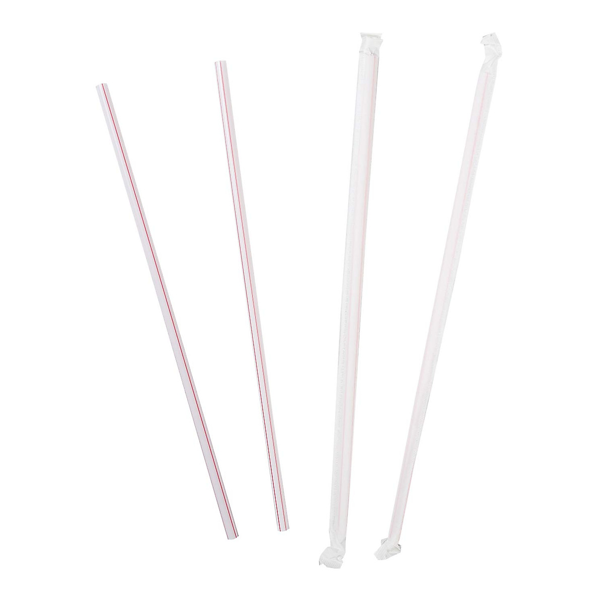 AmerCare 10.25 Inch Jumbo White with Red Stripes Paper Wrapped Straws, Case of 2000