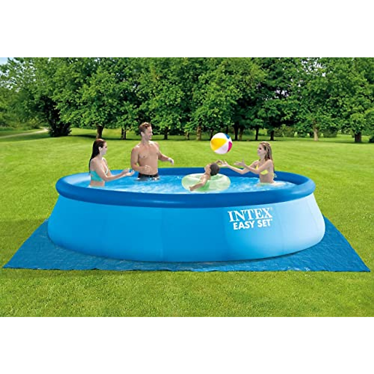 Intex 26175EH Easy Set 18 Feet by 48 Inch Round Inflatable Outdoor Backyard Above Ground Swimming Pool Set with Cover, Ladder, and Filter, Blue