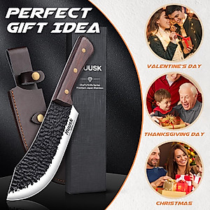 Huusk Meat Cleaver Knife Japanese Butcher Knife for Meat Cutting Vegetable Cleavers with Ergonomic Handle Chopping Knives for Kitchen Hand Forged Meat Knife Kitchen Chef Knives for Home Outdoor BBQ