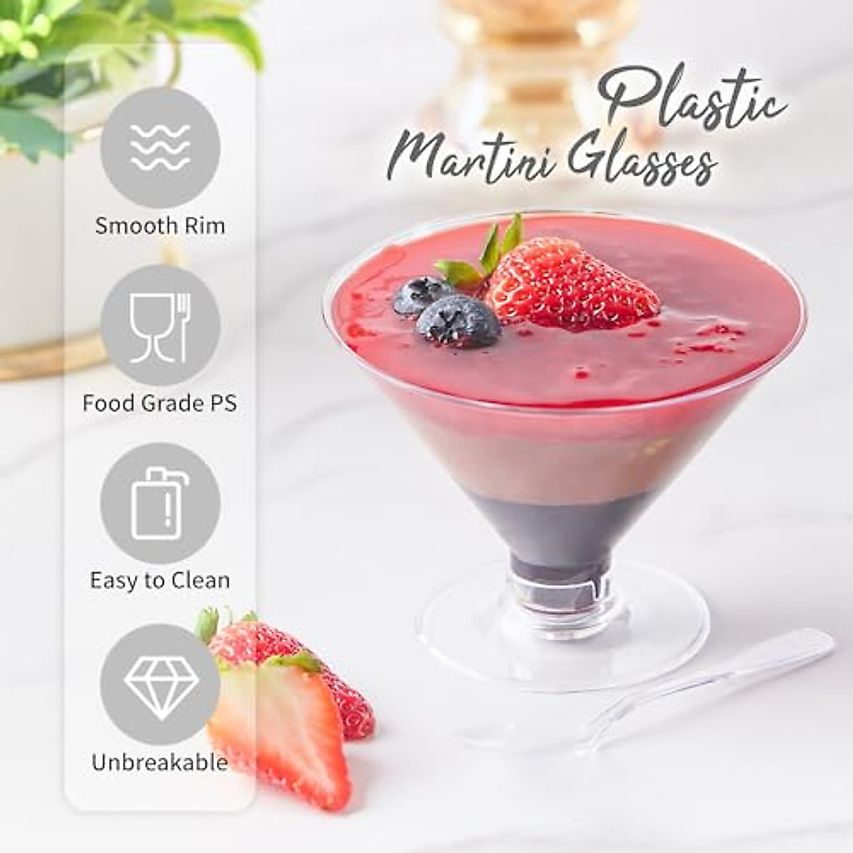 Kucoele 40 PCS Mini Plastic Martini Glasses, 5oz Dessert Cups Disposable Cocktail Glasses Party Glasses Drinkware for Wine, Champagne, Margarita