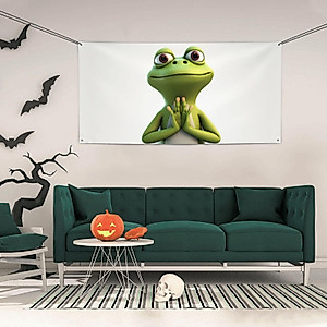 The funny frog doing yoga Printed Banners Personalized Party Banner Photo Text Background Banner Wall Banner for Halloween Party Home Decorations or Backdrops