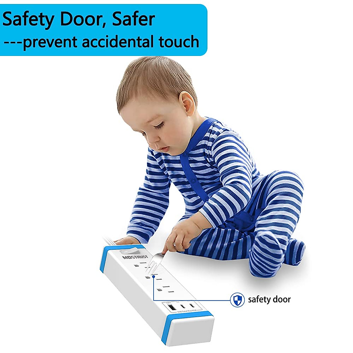 Mostrust 3-Outlet Power Strip, White, 5 Feet