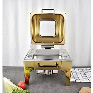 HONHPD Golden Chafing Dish Buffet Set 6.8 Qt Stainless Steel Complete Chafer Set Catering Warmer Set with Water Pan, Fuel Holder for Parties, Dinners, Catering, Buffet and Weddings