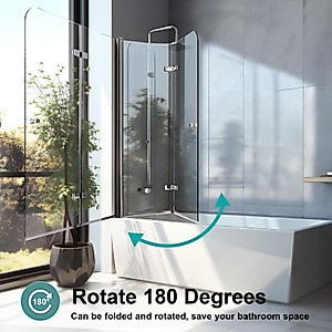 SIEPUNK Folding Glass Shower Doors for Bathtub, 36 in. W x 55 in. H Pivot Frameless Tub Shower Door, Tempered Glass Shower Panel Screen, Chrome