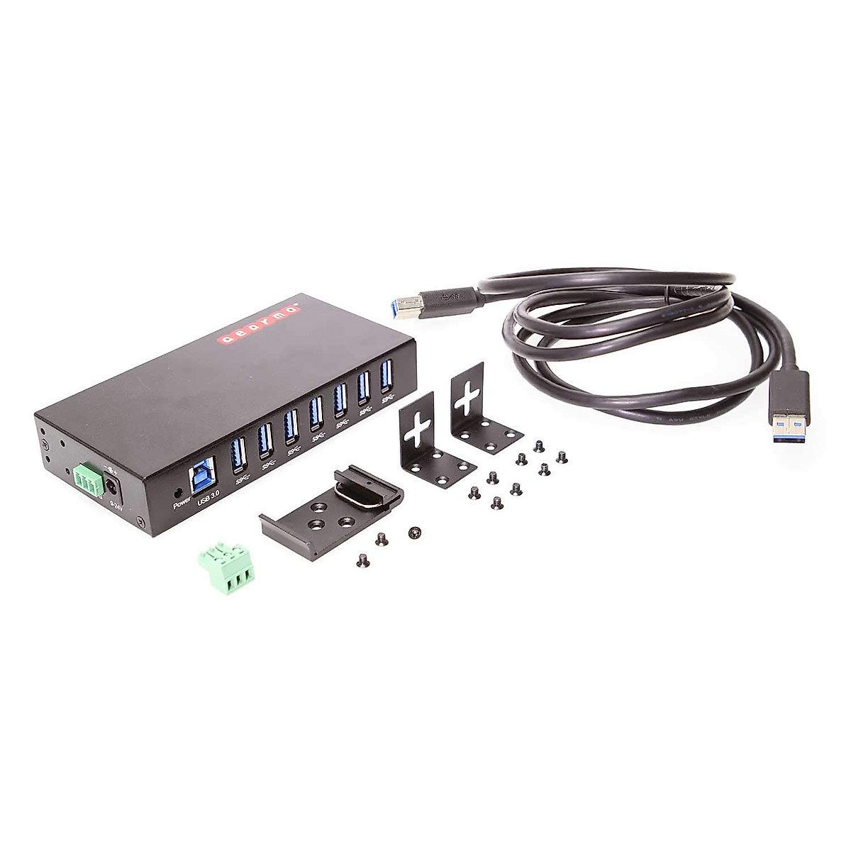 7-Port USB 3.0 Din Rail Mountable Hub Metal Chassis