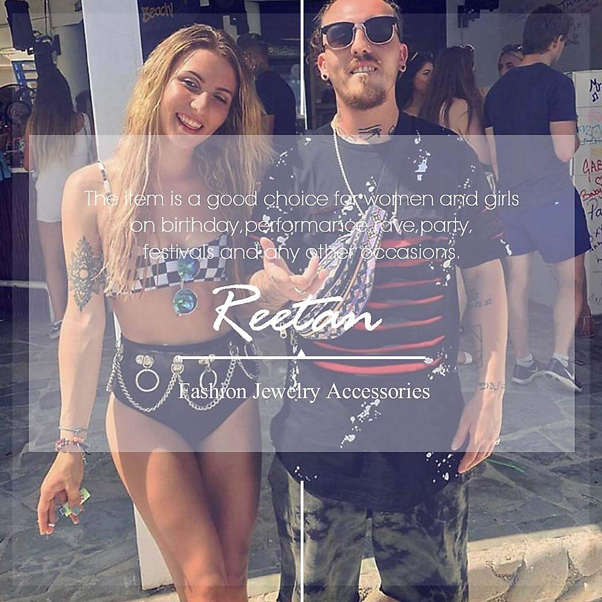 Reetan Punk Leather Body Chains Black Waist Chain Layered Nightclub Ring Belt Belly Chains Rave Party Body Jewelry Accessories for Women and Girls (A)