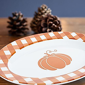 C.R. Gibson QSTM-24069 Orange Plaid Pumpkin Reusable Melamine Plate Thanksgiving Platter, 14" x 10"