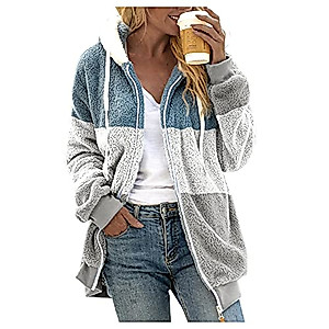 Women's Teddy Fleece Long Sleeve Fuzzy Hoodie Hooded Sweatshirt Drawstring Pullover Fuzzy Velvet Sweater Outwear Gray