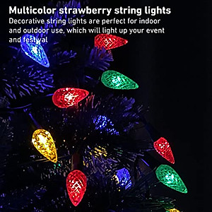 C6 Solar Christmas Lights Outdoor Multicolored, 50LED 8 Modes Strawberry Christmas String Lights Waterproof Outdoor Christmas Solar Lights for Xmas Tree Christmas Wreath Garland Garden Patio