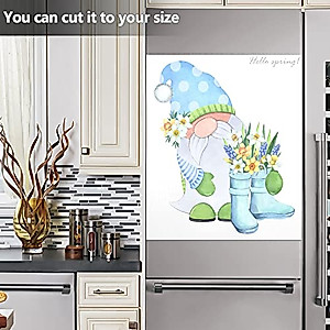 Garden Gnome Rubber Boots Dishwasher Magnet Cover Front Door Spring Flowers Decorative Refrigerator Covers Magnetic Sheet Sticker Wash Machine Fridge Panel Decal for Kitchen Appliance 23x26 in