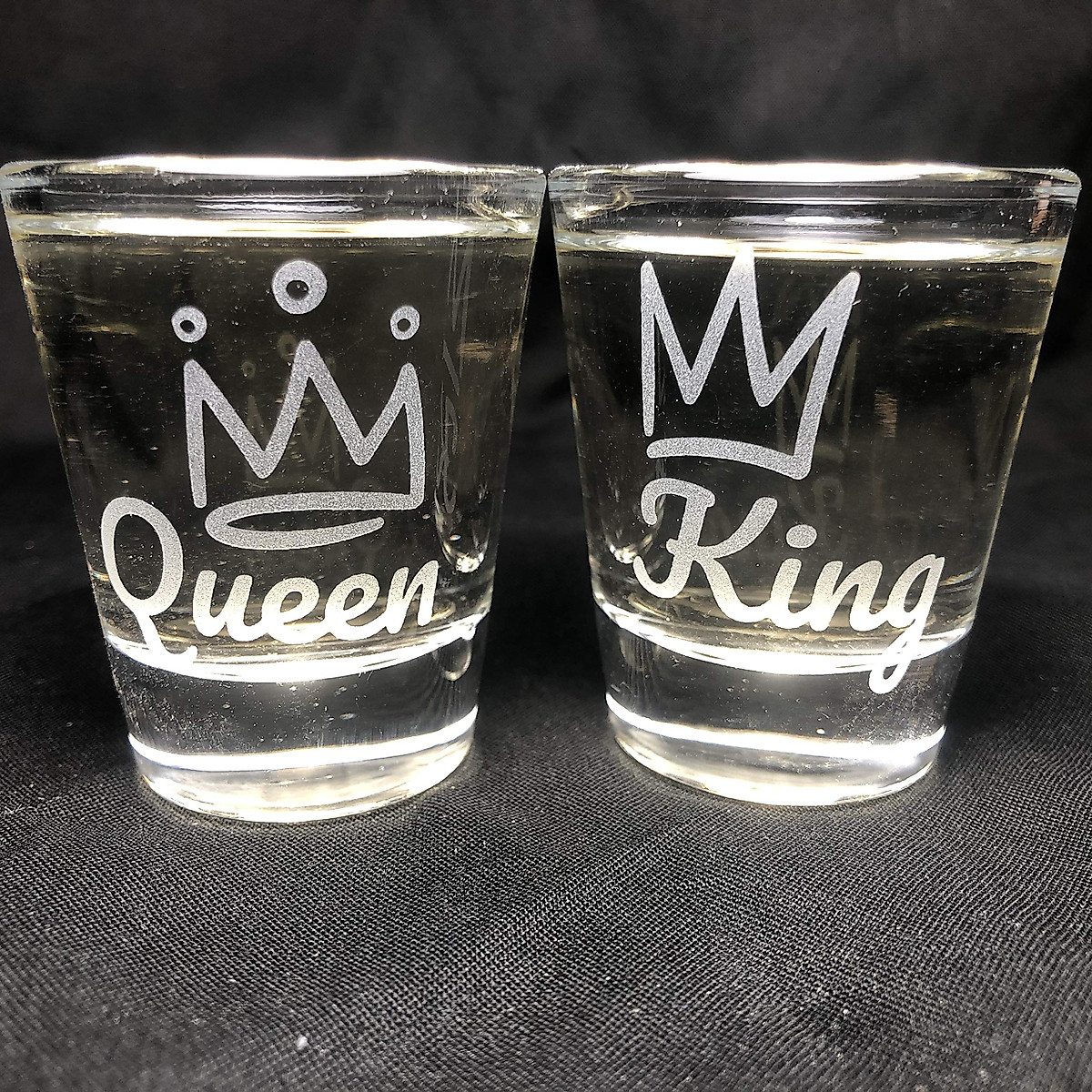 Alankathy Mugs King Queen His Hers Wifey Hubby husband Wife shot glass 1.5 oz set of 2 for anniversary wedding celebration