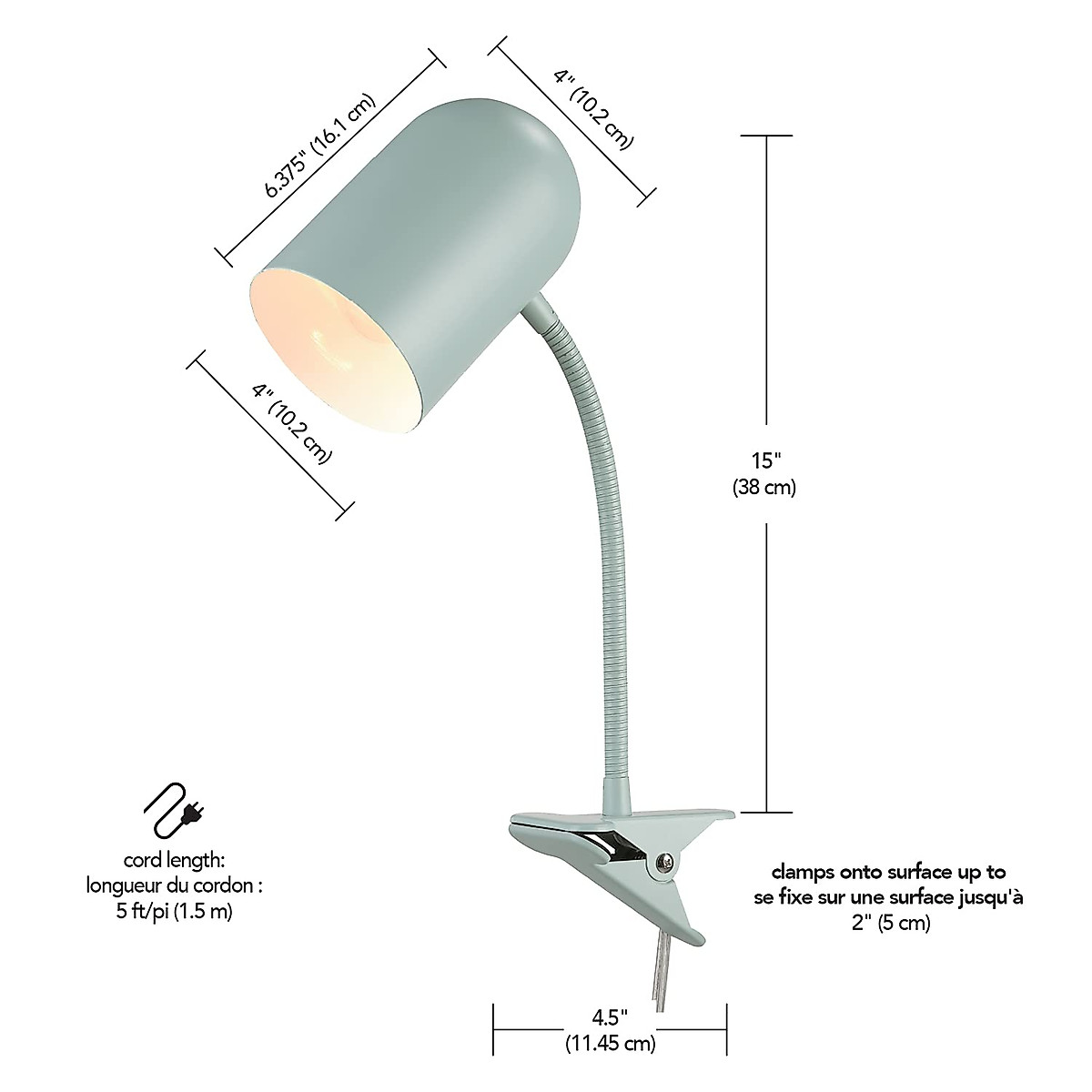 Globe Electric 52302 Carter 15" Clip-Arm Desk Lamp, Matte Teal, Adjustable Gooseneck Arm, in-Line On Off Switch