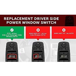 Driver Side Master Power Window Switch, Double Auto Button ONLY - Compatible with Chrysler, Dodge & Jeep, Ram, Grand Caravan, Journey, Liberty - Replaces 4602863AD, 4602870AD, 901-473, 4602863AB