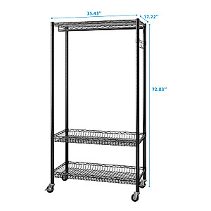 Heavy Duty Rolling Rack，Closet Organizer Metal Garment Rack Portable Clothes Hanger Home Shelf，Freestanding Closet Wardrobe (35.43x 17.72 x 72.83)