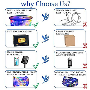 196ft 600 LED Rope Lights Outdoor Waterproof with Remote 60 Meters Solar Powered String Lights 8 Modes Super Long Fairy Light with Timer Solar Tube Lights for Garden Deck Patio Pool Weeding Yard Decor