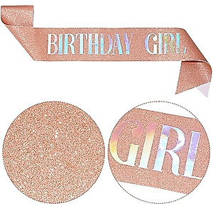 Pistha Birthday Crowns for Women, Rose Gold Birthday Girl Sash & Birthday Tiara for Women Girls Set, Happy Birthday Girl Headband Sweet Gifts for Women, Birthday Party Accessories