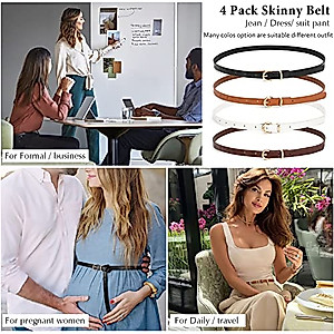 XZQTIVE 4 Pieces Women Thin Leather belt for Dress Pant Jeans Short Skinny Waist Belts With Gold Circle Buckle