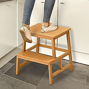 COSYLAND Kids Kitchen Step Stool，Toddler Standing Tower with CPC Certification, Removable Anti-Drop Railing Safety Rail Enjoys Unique Patented Design A Anti-tip Structure More Stable, Natural Bamboo
