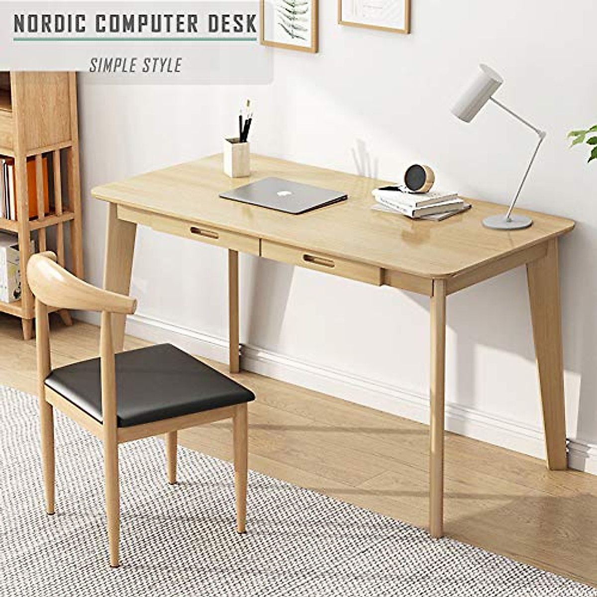 IOTXY Solid Wood Writing Desk - Home Office Workbench Desk with Drawer, Laptop Computer Work Study Table