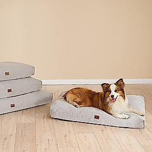 EHEYCIGA Shredded Memory Foam Dog Beds for Large Dogs, Waterproof Orthopedic Large Dog Bed for Crate with Washable Removable Cover, Pet Bed Dog Mattress Dog Pillow with Non-Slipped Bottom, Grey