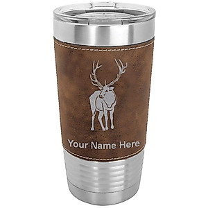 LaserGram 20oz Vacuum Insulated Tumbler Mug, Elk, Personalized Engraving Included (Faux Leather, Rustic)