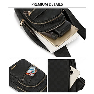 OANEXX Chest Sling Bag Women Crossbody Shoulder Sling Backpack Checkered Chest Fanny Daypack Adjustable (Black-1)