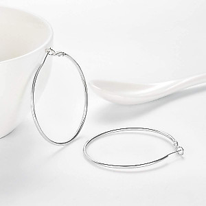 4 Pairs Sterling Silver Hoop Earrings - 14k White Gold Plated Hoop Earrings Big Hoop Earrings Set Silver Hoop Earrings for Women Valentine's Day Gifts (30/40/50/60MM)