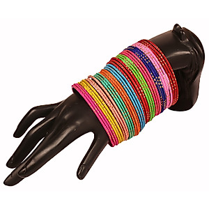 Touchstone "Colorful Bangle Collection Indian Bollywood Beautiful Hand Cut Edges Golden Sparkles 12 Matte Colors Designer Jewelry Bangle Bracelets. Set Of 144.For Women.