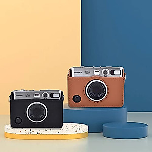 MUZIRI KINOKOO Instax Mini EVO Case for Fujifilm Instax Mini EVO/Polaroid Mini EVO Camera with Adjustable Shoulder Strap in Brown Lychee Texture Horizonal Style