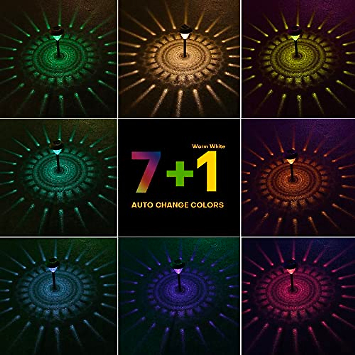 8 Pack Solar Path Lights, Solar Lights Outdoor Waterproof RGB Color Changing & Warm White Garden Pathway Lights, Landscape Lights Solar Powered for Yard Patio Walkway Driveway