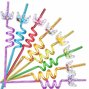 24 Glitter Princess Party Favors Reusable Crown Drinking Straws 6 Designs Great for Princess Theme Birthday Party Supplies with 2 Cleaning Brushes