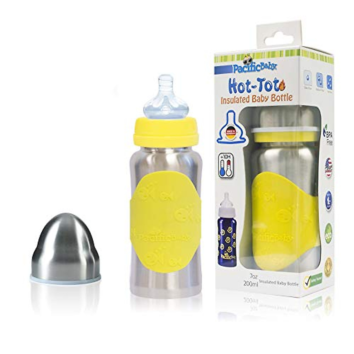 Pacific Baby Hot-Tot Insulated Stainless Steel Infant Baby Eco Feeding Bottle Anti-Colic Nipple 7 Ounce