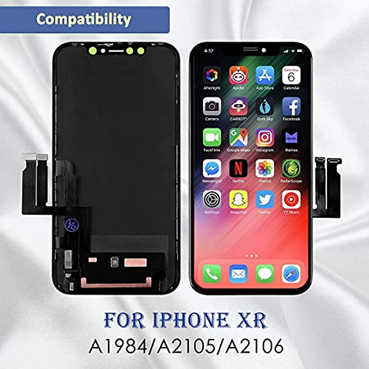 Yodoit for iPhone XR Screen Replacement Kit COF Full HD LCD Display 3D Touch Digitizer Frame with Repair Tool for Model A1984, A2105, A2106, A2107 Black 6.1 inch
