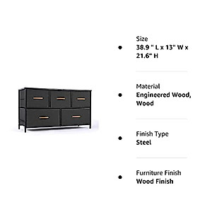 ROMOON Dresser Organizer with 5 Drawers, Fabric Storage Drawer Unit, Dresser Tower for Bedroom, Hallway, Entryway, Closets, Nursery - Wide Dark Gray