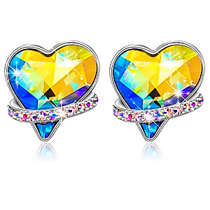 Earrings for Women,Infinity Love Heart Austria Crystal,925 Sterling Silver Stud Earrings,Anniversary Birthday Graduation Jewelry Gifts for Her (Aurore Boreale)