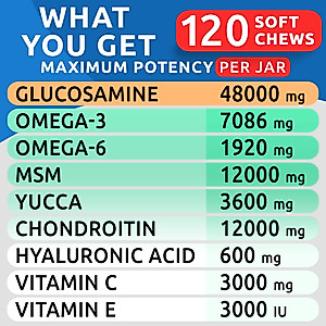 Glucosamine Treats + Probiotics Chews Bundle - Senior Advanced Joint Health + Upset Stomach Relief - Chondroitin, Omega-3 + Digestive Enzymes, Prebiotics - Hip & Joint Care + Improve Immunity - 240Ct